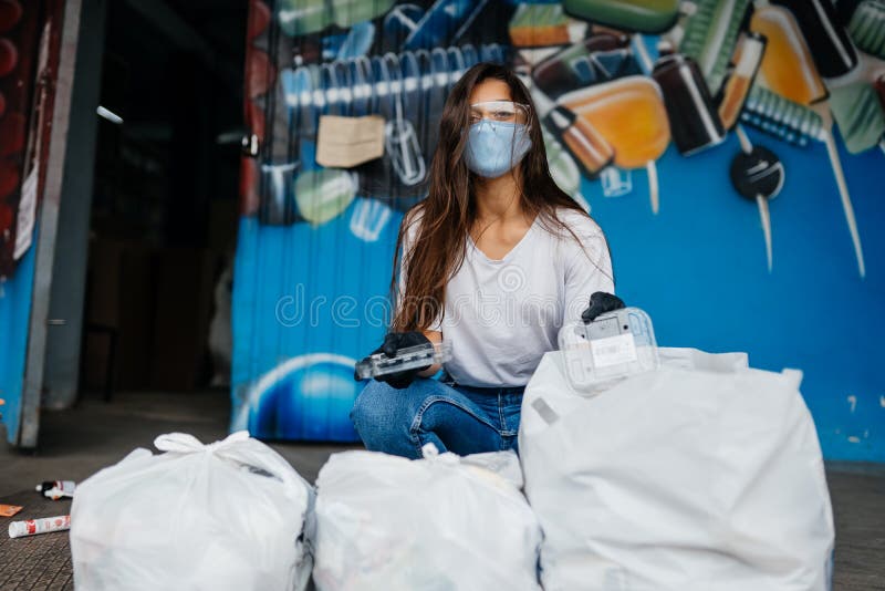 Young Woman Sorting Garbage. Concept of Recycling. Zero Waste Stock ...