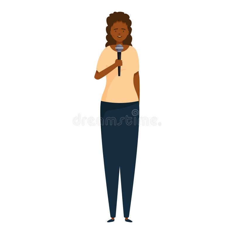 Young Woman Speaking with Microphone Standing Up Stock Vector ...