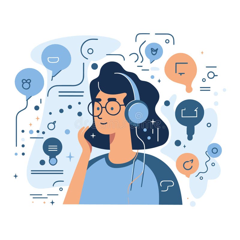 Young Woman at Speech Bubble Above Communicating Stock Vector ...