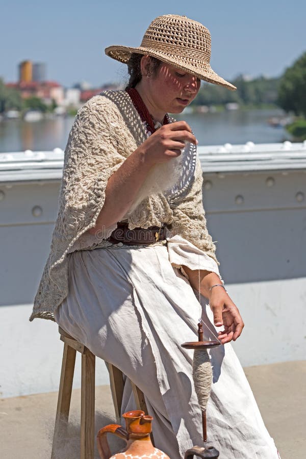 Young Woman Spinning Wool Thread Traditionally 3 Editorial Stock Image ...