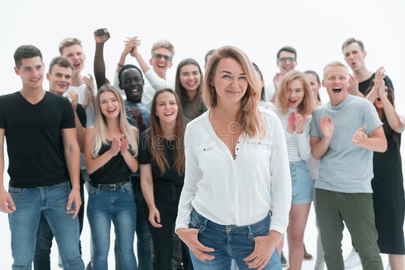 Young Woman Standing in Front of a Group of Diverse Young People Stock ...