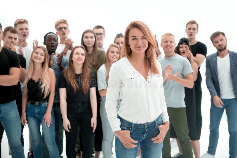Young Woman Standing in Front of a Group of Diverse Young People Stock ...