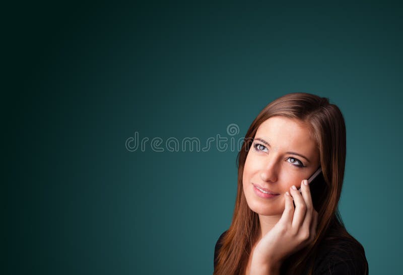 Young Woman Making Phone Call with Copy Space Stock Photo - Image of ...