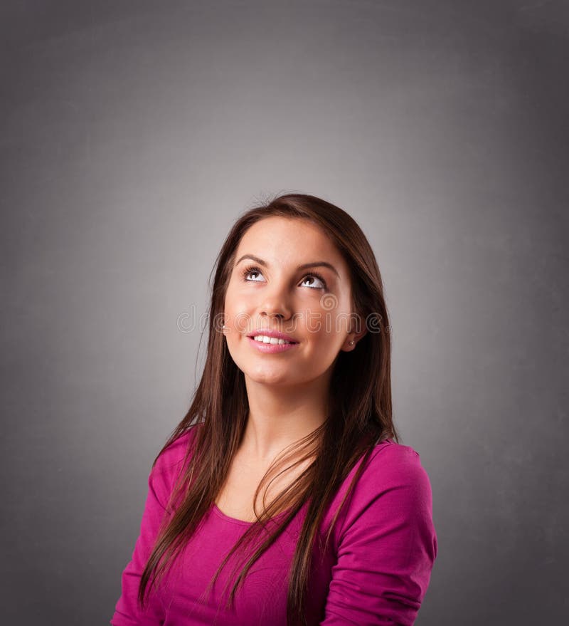 Young Woman Standing and Thinking with Copy Space Stock Image - Image ...