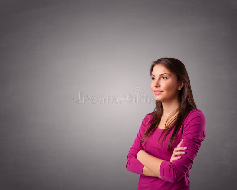 Young Woman Standing and Thinking with Copy Space Stock Image - Image ...