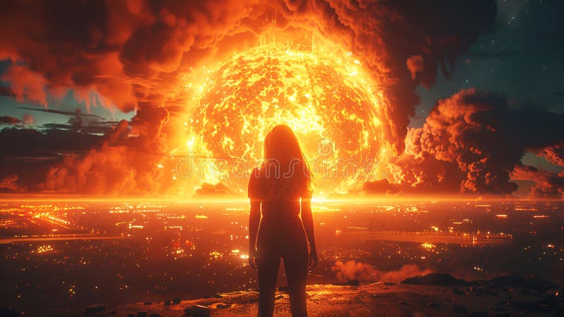 A Young Woman Standing on the Top of the Mountain Watching the Sun ...