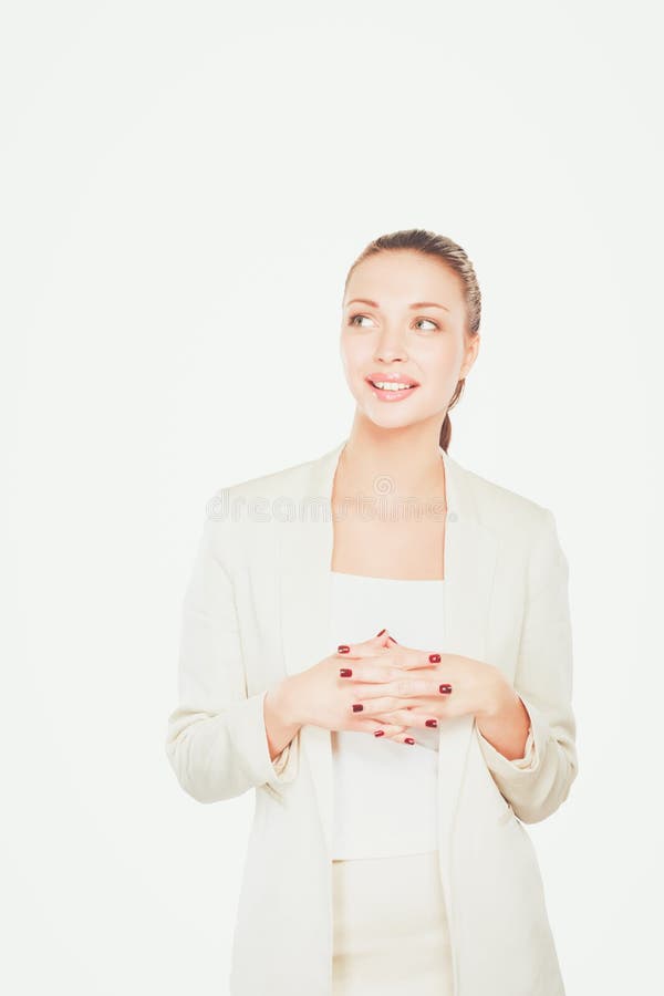 Young Woman Standing On White Background Stock Photo - Image of career ...