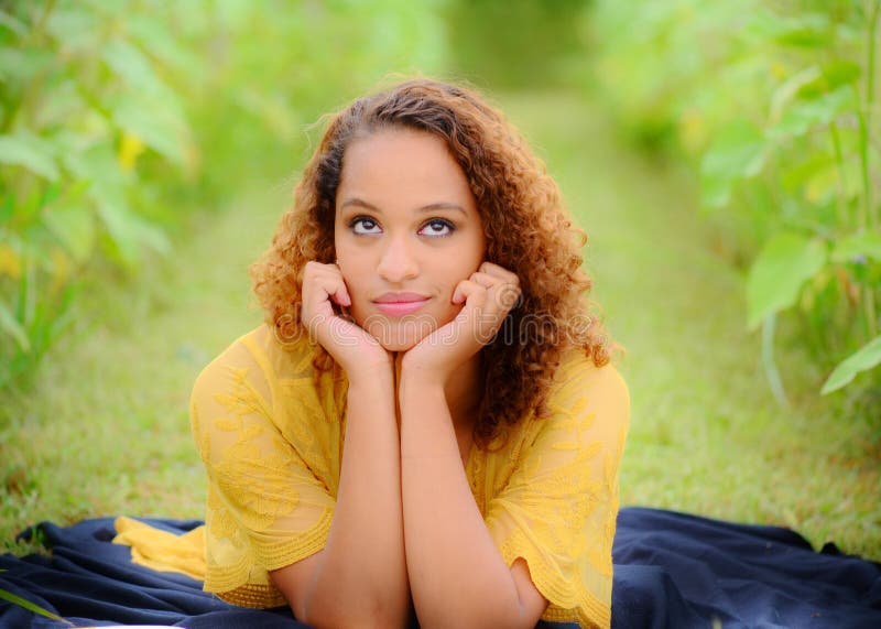 Deep in thought stock image. Image of portrait, female - 105426857