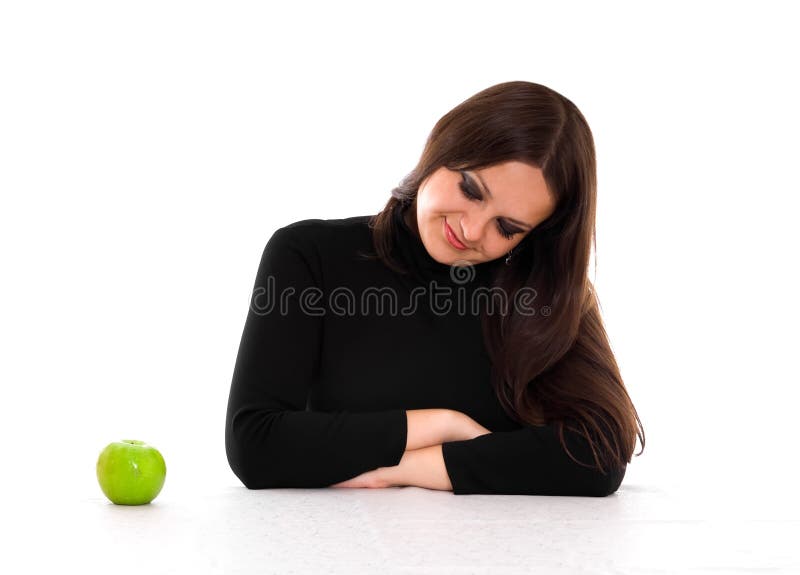 Young Woman Staring at the Apple Stock Photo - Image of beautiful ...