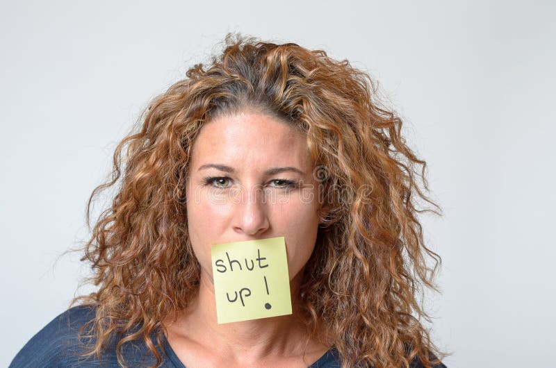 Young Woman with a Sticky Note in Her Face Stock Photo - Image of post ...