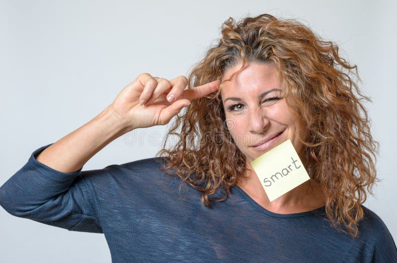 Young Woman with a Sticky Note in Her Face Stock Image - Image of lady ...