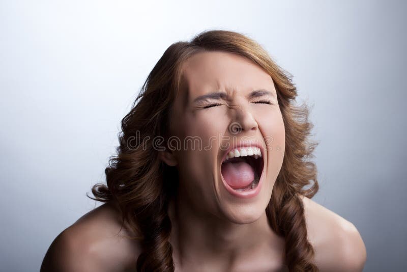 Depressed Woman Crying and Shouting Desperate in Black Stock Image ...