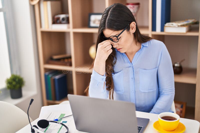 Young Woman Stressed Working at Home Stock Image - Image of internet ...
