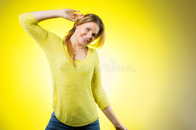 Young Woman Stretching after Work Stock Image - Image of cheerful ...