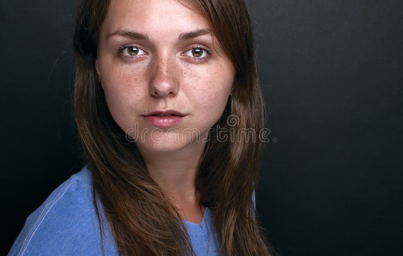 Strong Look Woman with Smirking Smiling Posing Isolated on Dark Shadow ...
