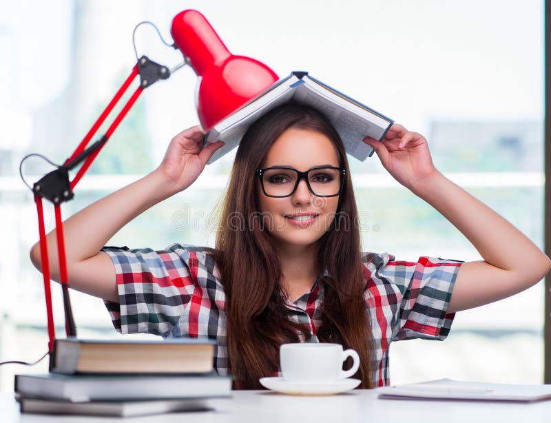 Young Woman Student with Many Books Stock Image - Image of attractive ...
