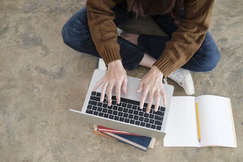 Young Women Study in Front of the Laptop Computer at Home. Stock Photo ...