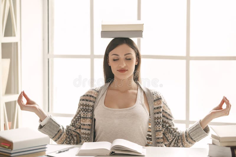 Young Woman Study at Home Alone Education Stock Photo - Image of female ...