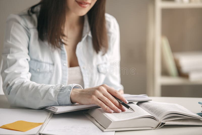 Young Woman Study at Home Alone Education Stock Photo - Image of ...