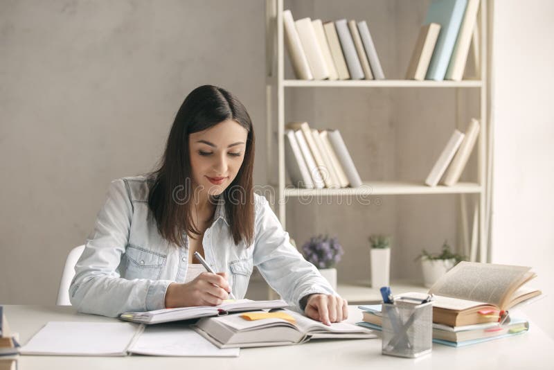 Young Woman Study at Home Alone Education Stock Image - Image of ...