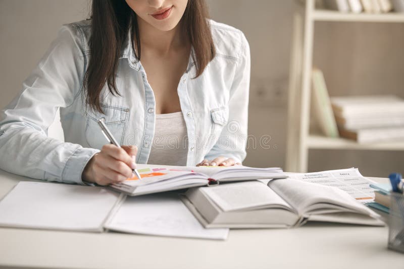 Young Woman Study at Home Alone Education Stock Image - Image of person ...
