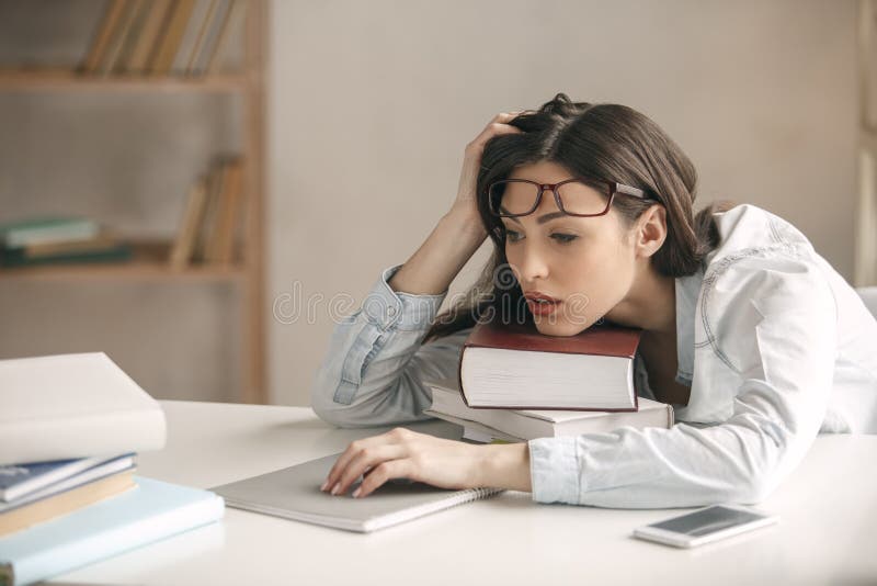 Young Woman Study at Home Alone Education Stock Image - Image of person ...
