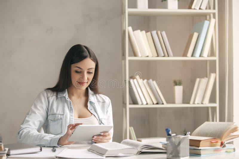 Young Woman Study at Home Alone Education Stock Image - Image of female ...