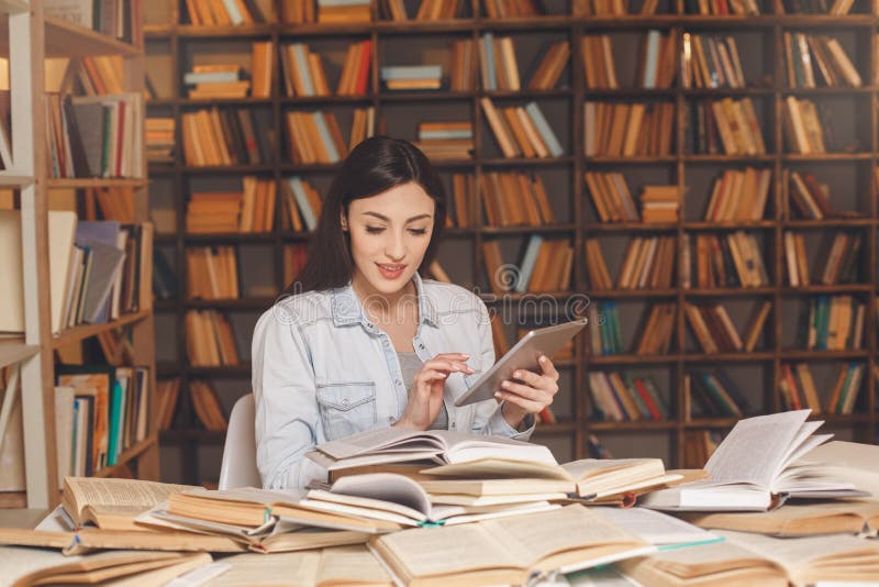 Young Woman Study in the Library Alone Stock Image - Image of clever ...