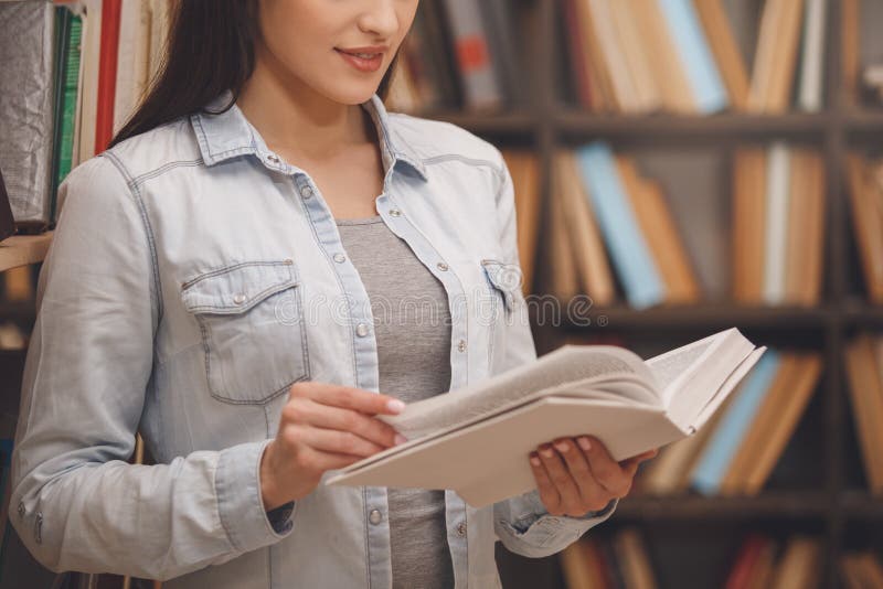 Young Woman Study in the Library Alone Stock Photo - Image of closeup ...