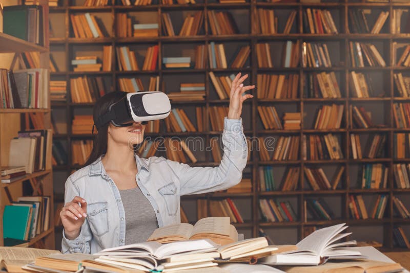 Young Woman Study in the Library Alone Stock Image - Image of exam ...