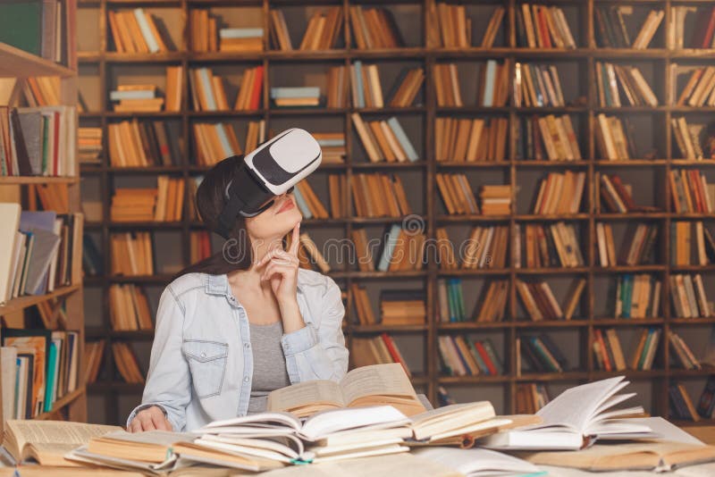 Young Woman Study in the Library Alone Stock Image - Image of adult ...