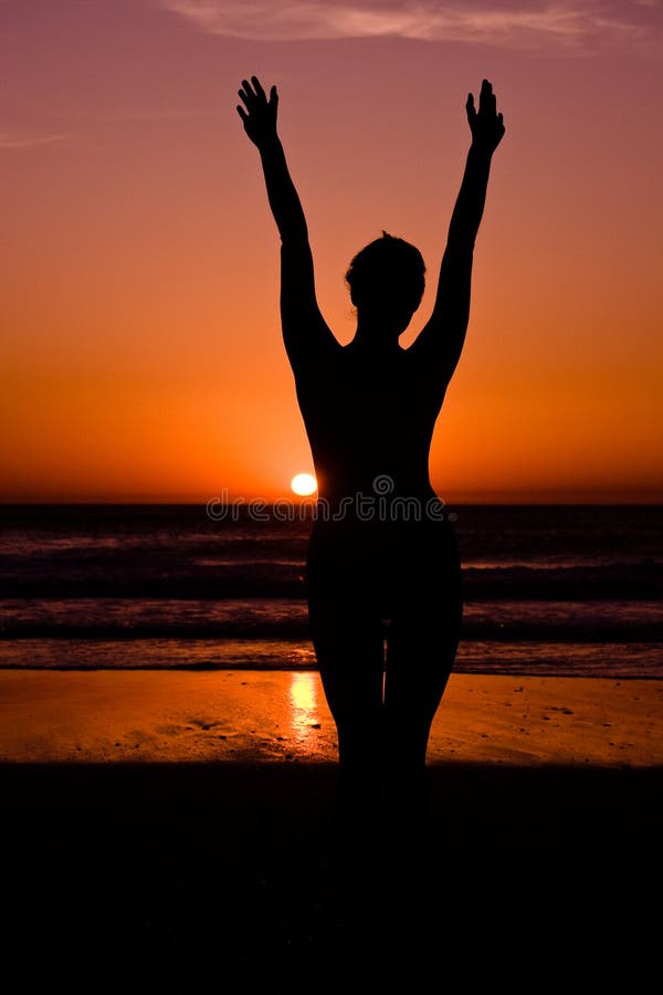 Young Woman in sunset stock image. Image of beach, water - 13386933