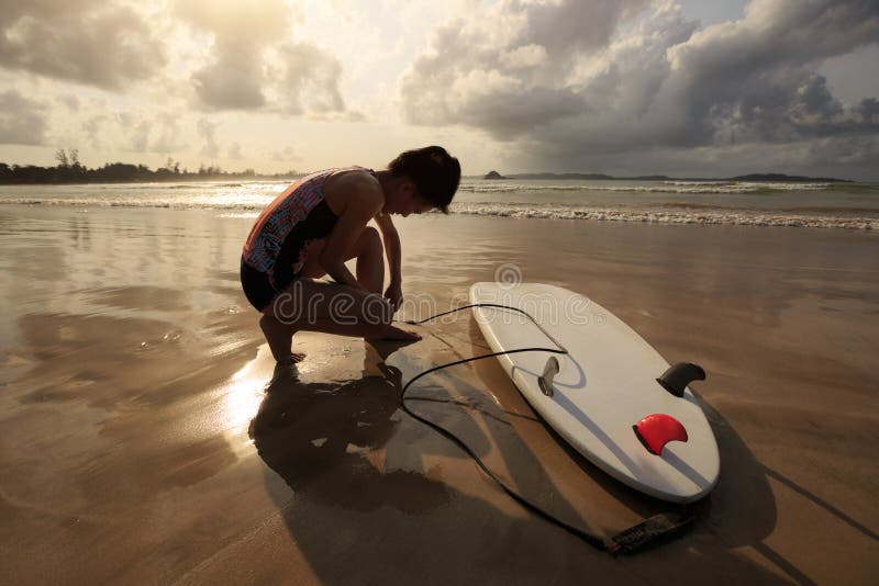 Woman Surfer Ready To Surf on a Beach Stock Photo - Image of silhouette ...
