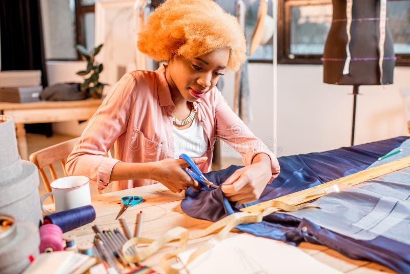 Young Woman Tailor Working with Clothes Stock Image - Image of dress ...