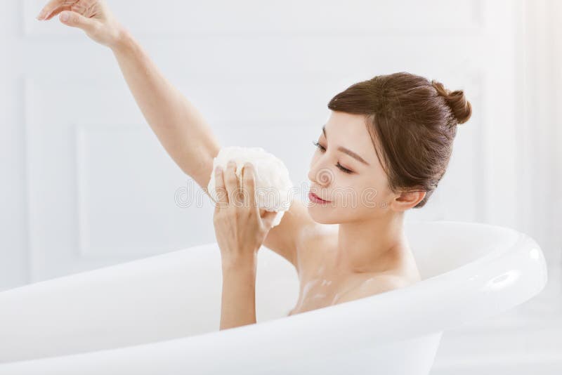 Young Woman Take a Bath in Bathtub Stock Image - Image of girl, massage ...