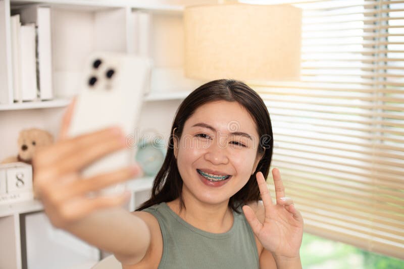 Young Woman Takes Post Work Selfie Modern Office Setting Lifestyle ...