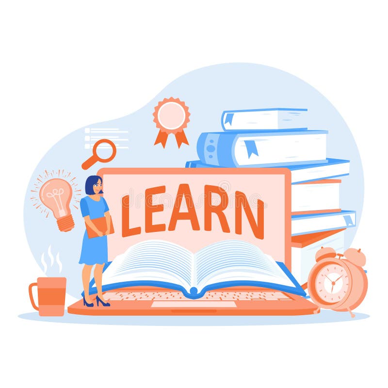 Young Woman Taking a Distance Course. Educational Elements in the ...