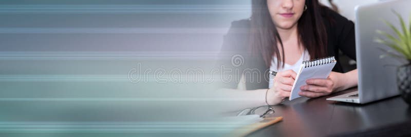 Young Woman Taking Notes; Panoramic Banner Stock Image - Image of ...
