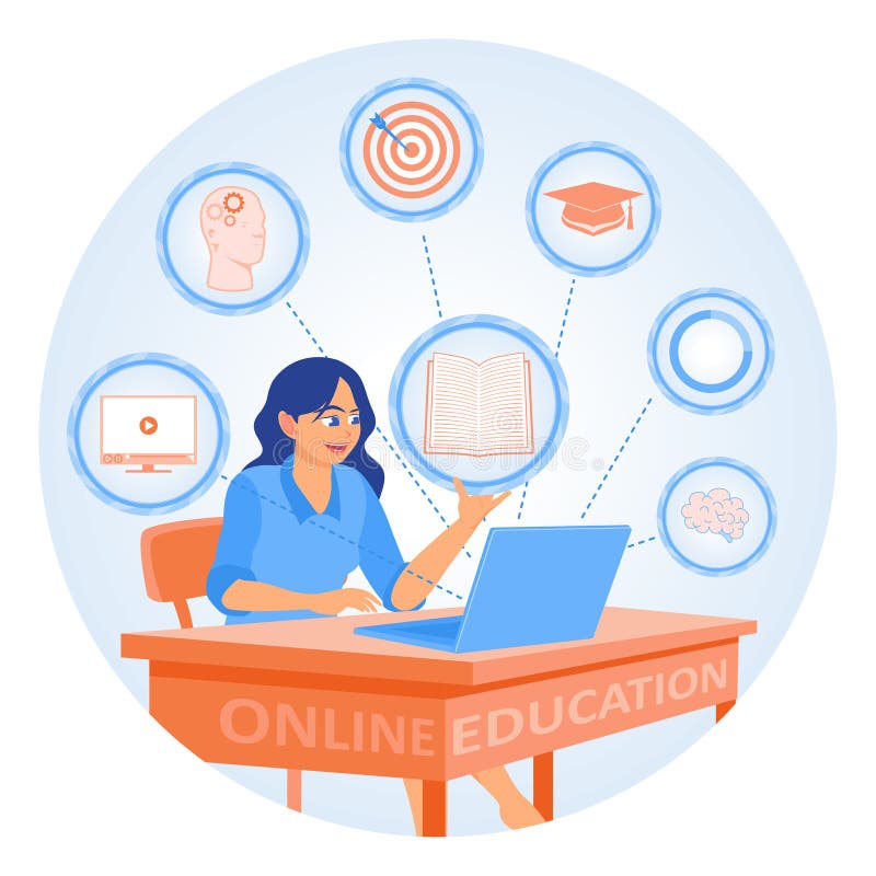 Young Woman Taking Online Lessons on a Computer Screen. Internet ...