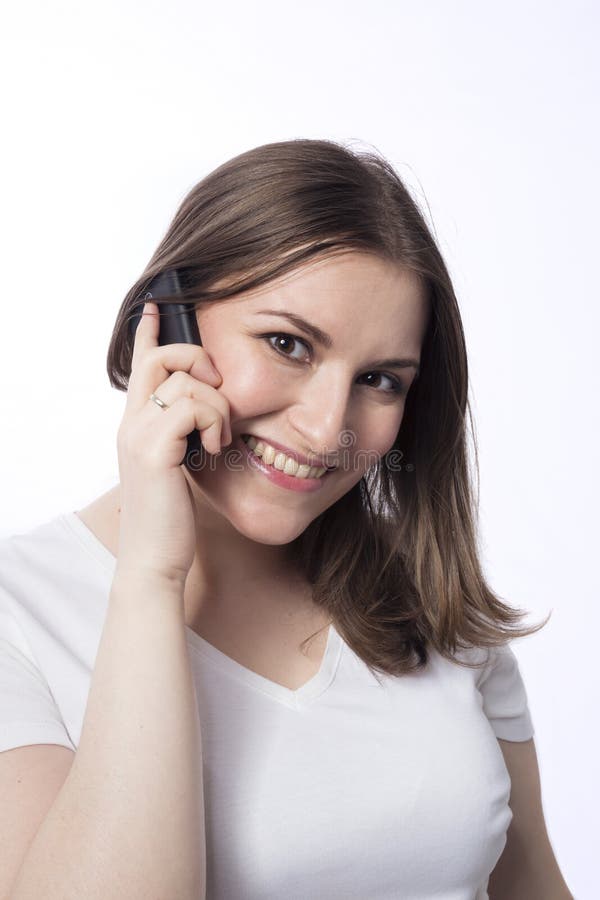 Young Woman Talk To Mobile Phone Stock Image - Image of hands, laugh ...