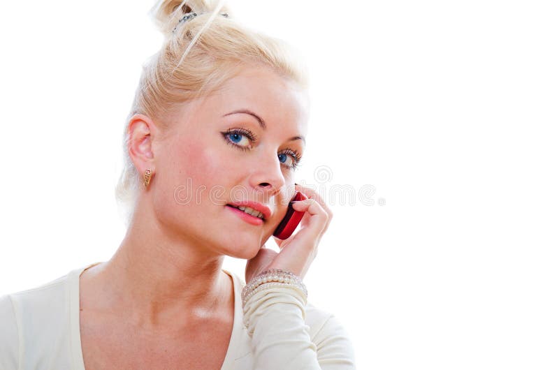 Young Woman Talks by a Mobile Phone Stock Photo - Image of happiness ...