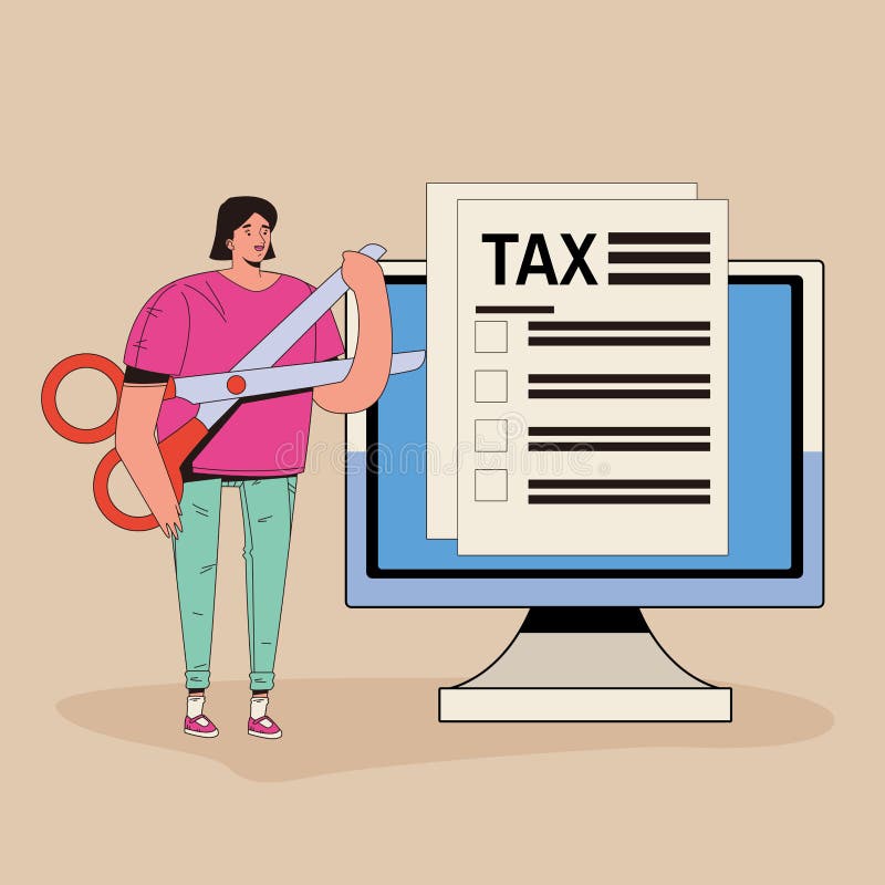 Young Woman with Tax and Computer Character Stock Vector - Illustration ...