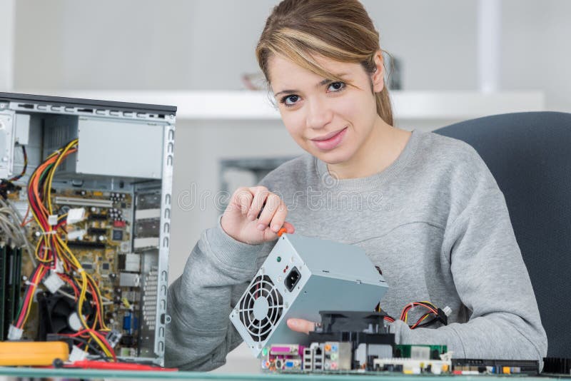 Young Woman Technician Repair Electronics Device Stock Image - Image of ...
