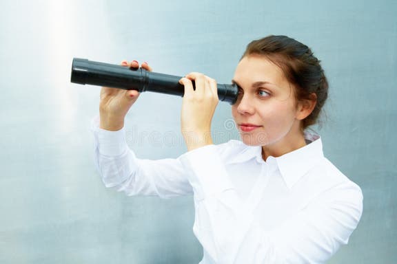 Young Woman with Telescope stock image. Image of financial - 8882721