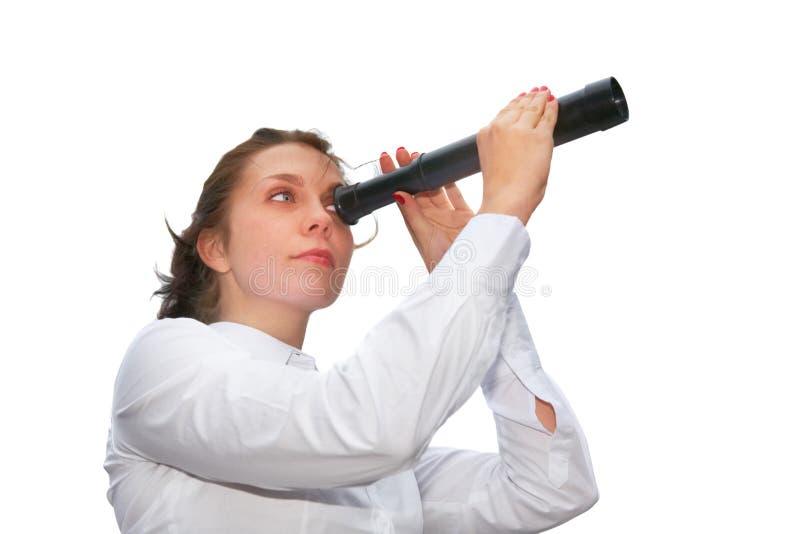 Young Woman with Telescope stock photo. Image of seek - 8953666