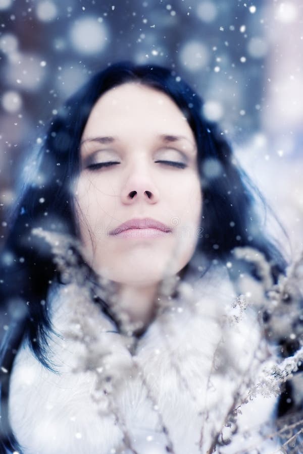 Frozen. Chilled Female Face Covered in Ice. Stock Image - Image of ...