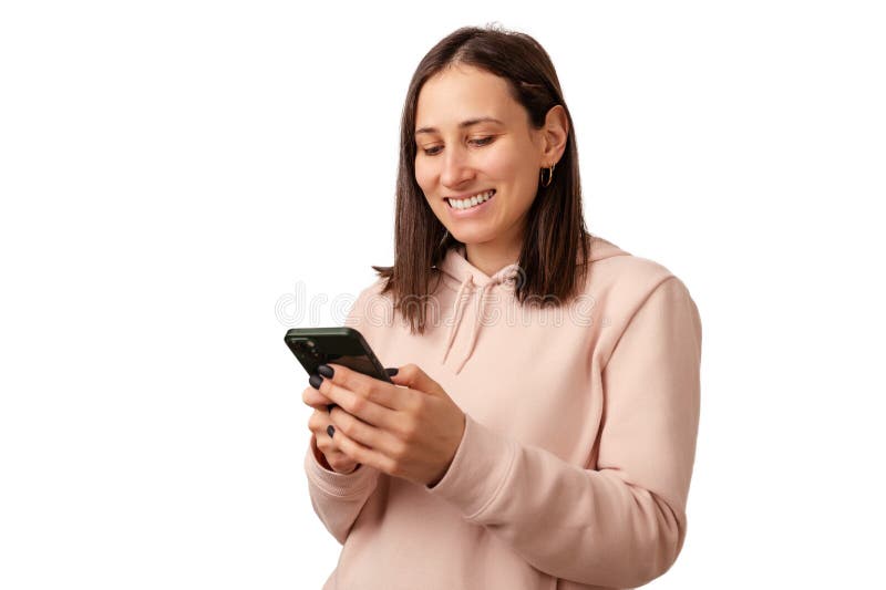 Young Woman is Texting a Message, Browsing or Scrolling in Social Media ...