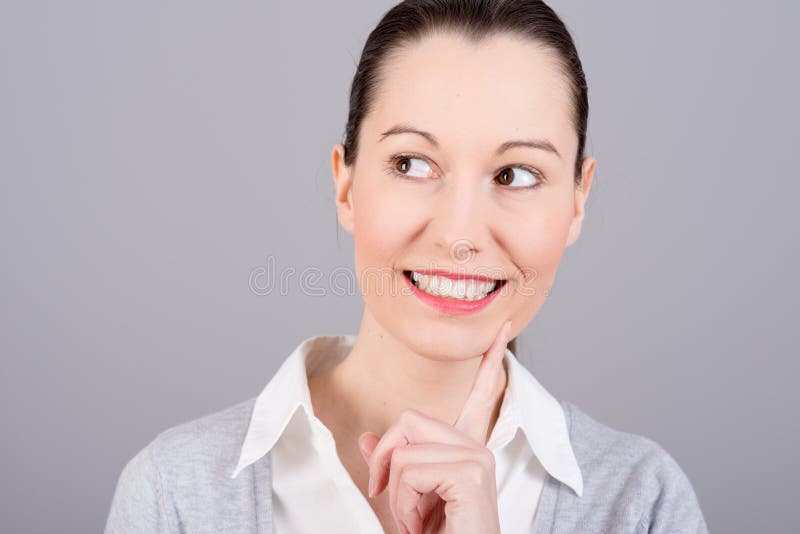 Young woman thinking stock image. Image of portrait, cheerful - 28123035