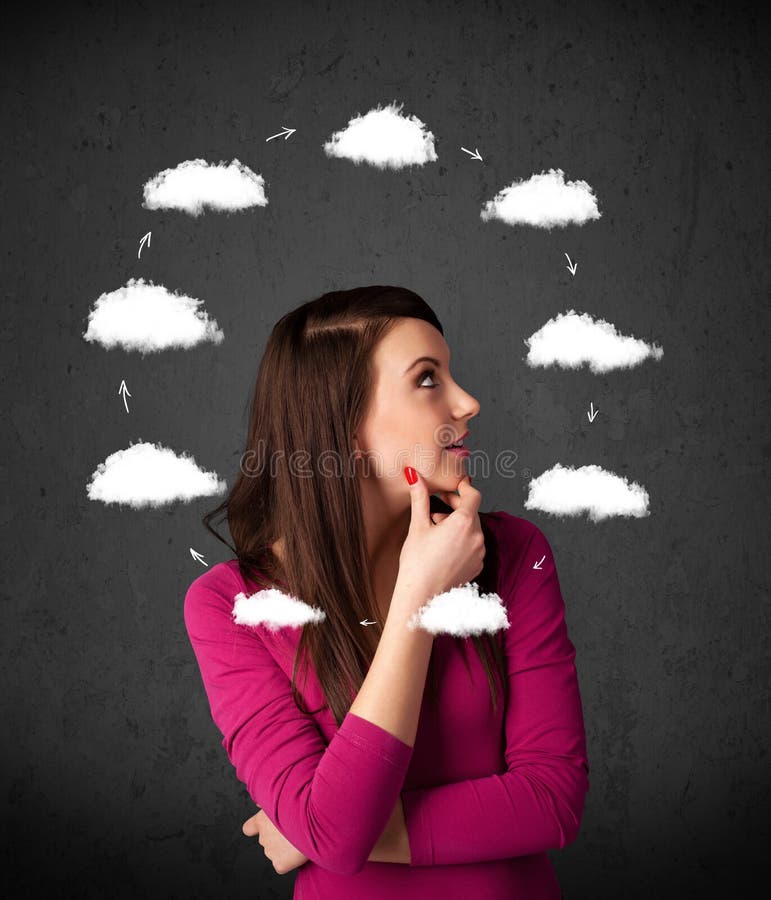 Woman thinking stock photo. Image of cheerful, cloud - 28316106