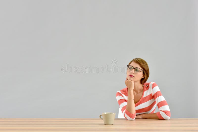 Young Woman Thinking and Drinking Tea Stock Photo - Image of concept ...